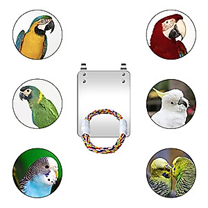 Hamiledyi 7 Inch Bird Mirror with Rope Perch,Parakeet Cage Mirror Parrot Swing Toys for Greys Cockatoo Cockatiel Conure Lovebirds Canaries