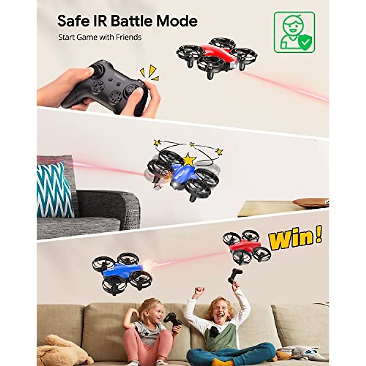 TOMZON A24 Mini Drone for Kids with Battle Mode, Kids Drone with Throw to Go, High Speeds Rotation, Self Spin and 3D Flip, RC Quadcopter with Altitude Hold, Headless Mode, 3 Batteries, Safe Cover, Red