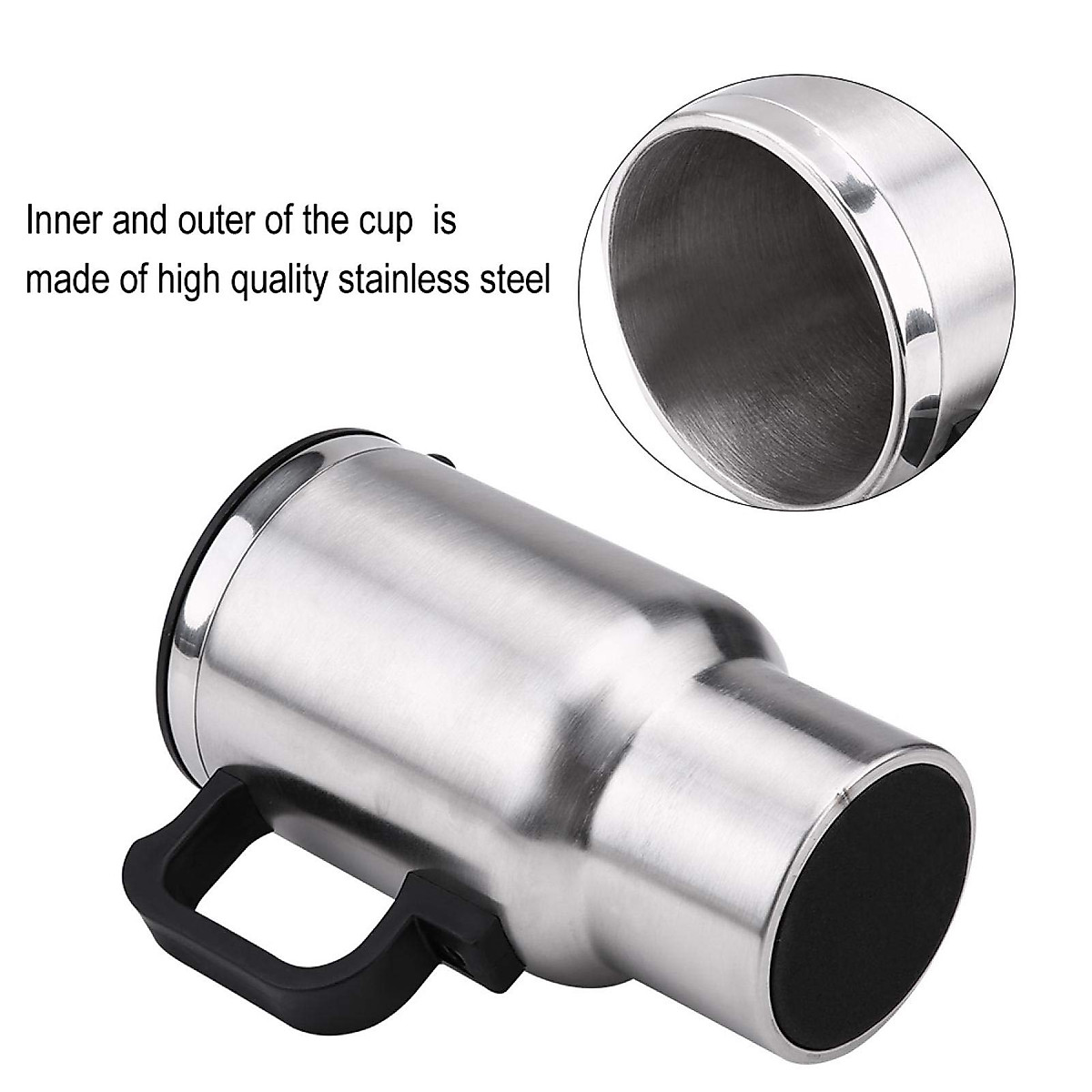 Oumefar 12V 450ml Car Heating Cup, Electric Car Stainless Steel Travel Heating Cup Car Electric Cup Coffee Tea Car Cup Mug Warmer Car Kettle Boiler