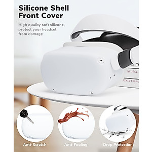 LUMYSPACE VR Accessory Set Compatible with Quest 2 Accessories Protective Cover, Adjustable Head Strap, Controller Grip Cover, Silicone Face Cover, VR Shell Cover(White)