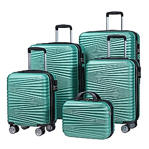 LEAVES KING Luggage 5 Piece Sets, Hard Shell Luggage Set Expandable Carry on Luggage Suitcase with Spinner Wheels Durable Lightweight Travel Set for Men Women(14/18/20/24/28, Green)