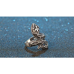 PAMTIER Women's Retro Creative Snake Ring Vintage Jewelry Silver Black Size 7