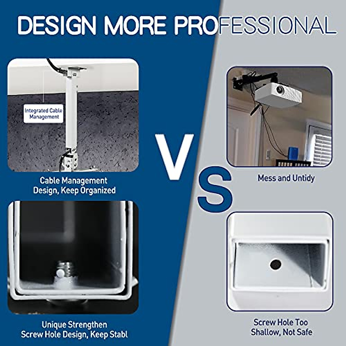 Projector Ceiling/Wall Mount White, Homcine Low Profile Universal Projector Holder/Bracket/Hanger Kit with Extendable Arm, Adjustable Height Pole Mount Drop Ceiling Quick Release For Epson Optoma Benq