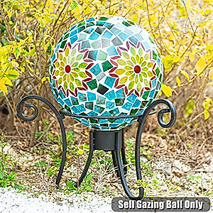 VCUTEKA Gazing Ball, Glass Mosaic Gazing Balls Sphere for Garden Lawn Outdoor Ornament Yard Decorative, 10-Inch, Flowers