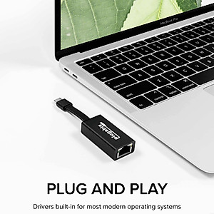 Plugable USB C to Ethernet Adapter, Driverless Fast and Reliable Gigabit Speed, Thunderbolt 3 to Ethernet Adapter Compatible with MacBook Pro, Windows, macOS, iPhone 15, and ChromeOS