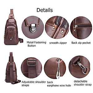 BULLCAPTAIN Leather Sling Bag for Men Multi-pocket Crossbody Chest Bag Travel Casual Shoulder Backpack (Brown)