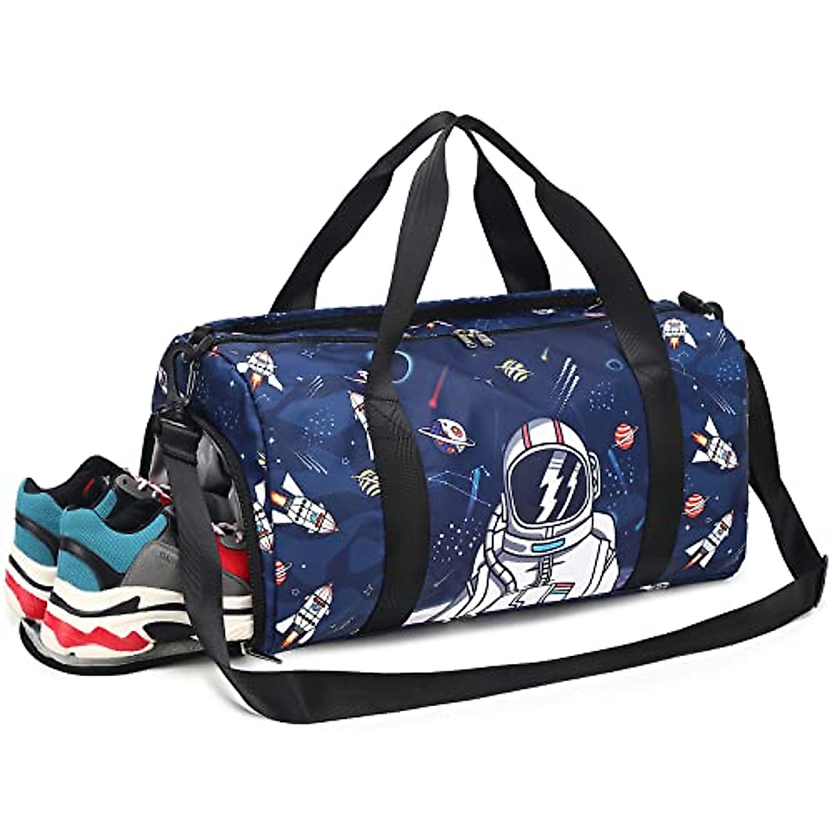 Sports Gym Bag for Kids Boys Overnight Carry On Tote Travel Duffle Weekender Sleepover Bag with Shoe Compartment