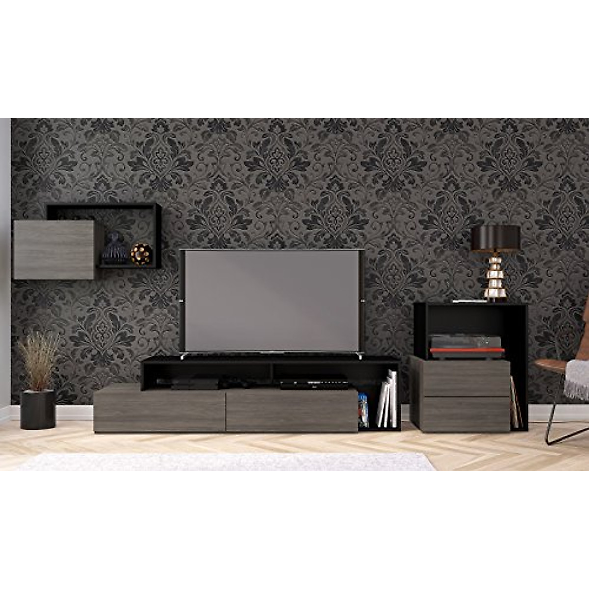 Nexera Tv Stand, 72", Bark Gray/Black