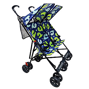 AmorosO Twin Lightweight Umbrella Stroller - Easy to Clean Stroller - Baby Stroller with Four Wheels - Travel-Ready Stroller - with Extra Storage - Sunlight and Light Rain Protection - Black