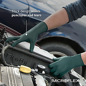 Microflex Dura Flock DFK-608 Thick 11mil Nitrile Gloves w/Flock Lining for Automotive, Aftermarket, Machinery - X-Large, Green (Case of 500)