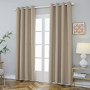 FY FIBER HOUSE Blackout Curtains for Bedroom,Soft Luxury Velvet Vintage Drape for Dining Room,Office,2 Panels(W52 x L84 Inches,Beige)