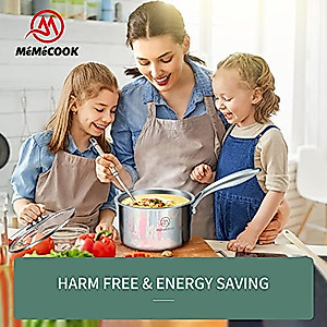 MÉMÉCOOK 2 Quart Saucepan With Lid, Stainless Steel Pot, Sauce Pan, Cooking Pot, Saucepans Full Body Tri-Ply 18/8 Food Grade, Stainless Steel Pots, Small Saucepan, Small Pot, Small Pots For Cooking