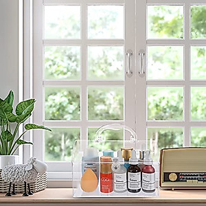 Plastic Square Storage Bin-Cabinet,Gift Box Portable Vanity Organizer with Secure Lid and Handle, Clear Container Box for Toiletries (1 Clear Box)