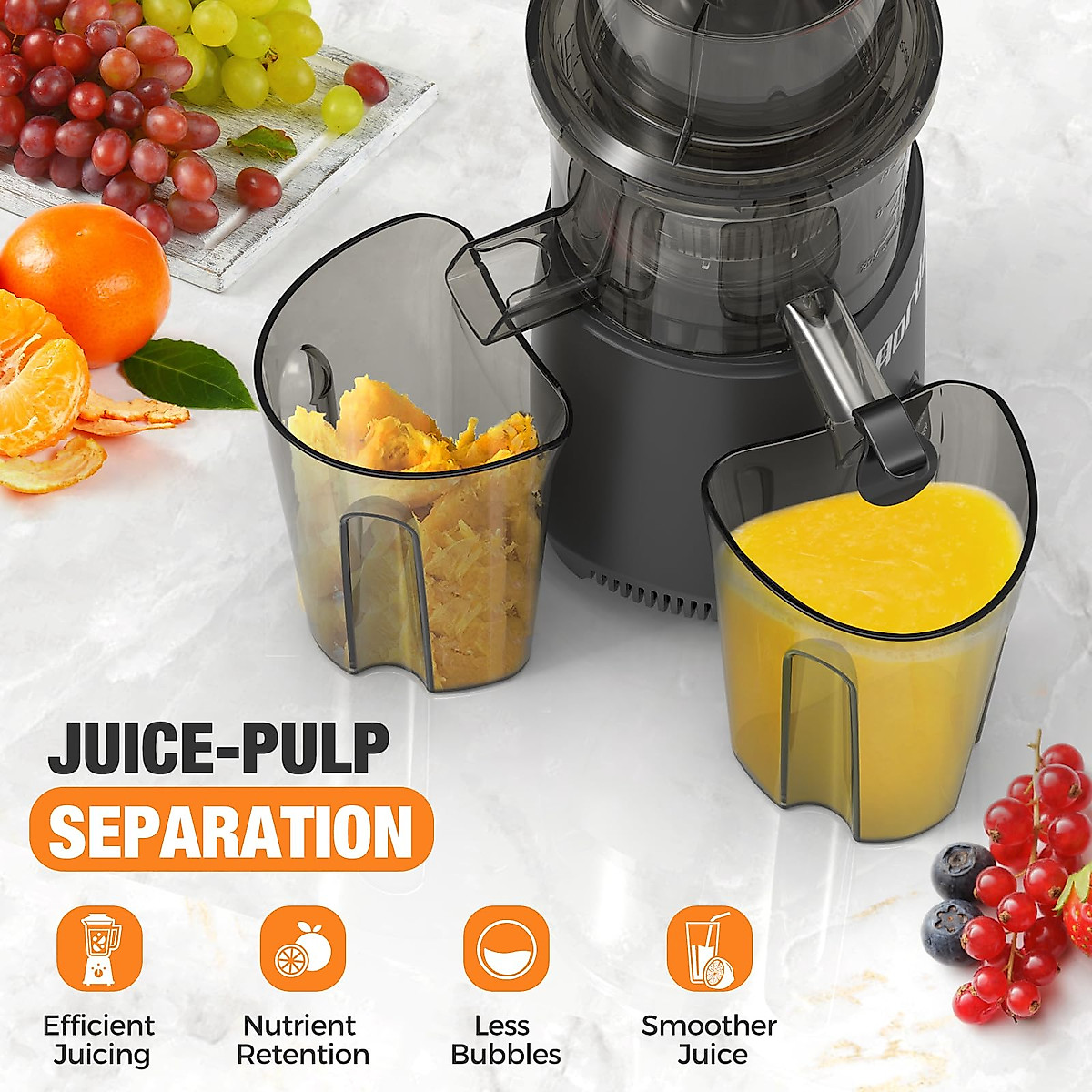 Cold Press Slow Masticating Juicer: Powerful Cold Pressed Juicer Machines Easy To Clean For Vegetable and Fruit, Grey