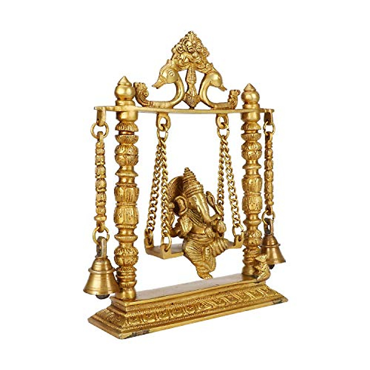 Brass Ganesh Jhula Hanging Bells with Chain & Kirtimukha Idol Ganesha Swing Statue