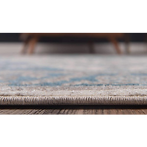 Unique Loom Salzburg Collection Classic Traditional Design Oriental Inspired Border Area Rug, 8 ft x 10 ft, Beige/Blue