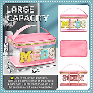 Chenille Letter Bag Nylon Makeup Bag Portable Bag Makeup Cases Preppy Patch Makeup Bag with Zipper Cosmetic Toiletry Storage Bag for Women Girls (Pink,Chic MEDS)