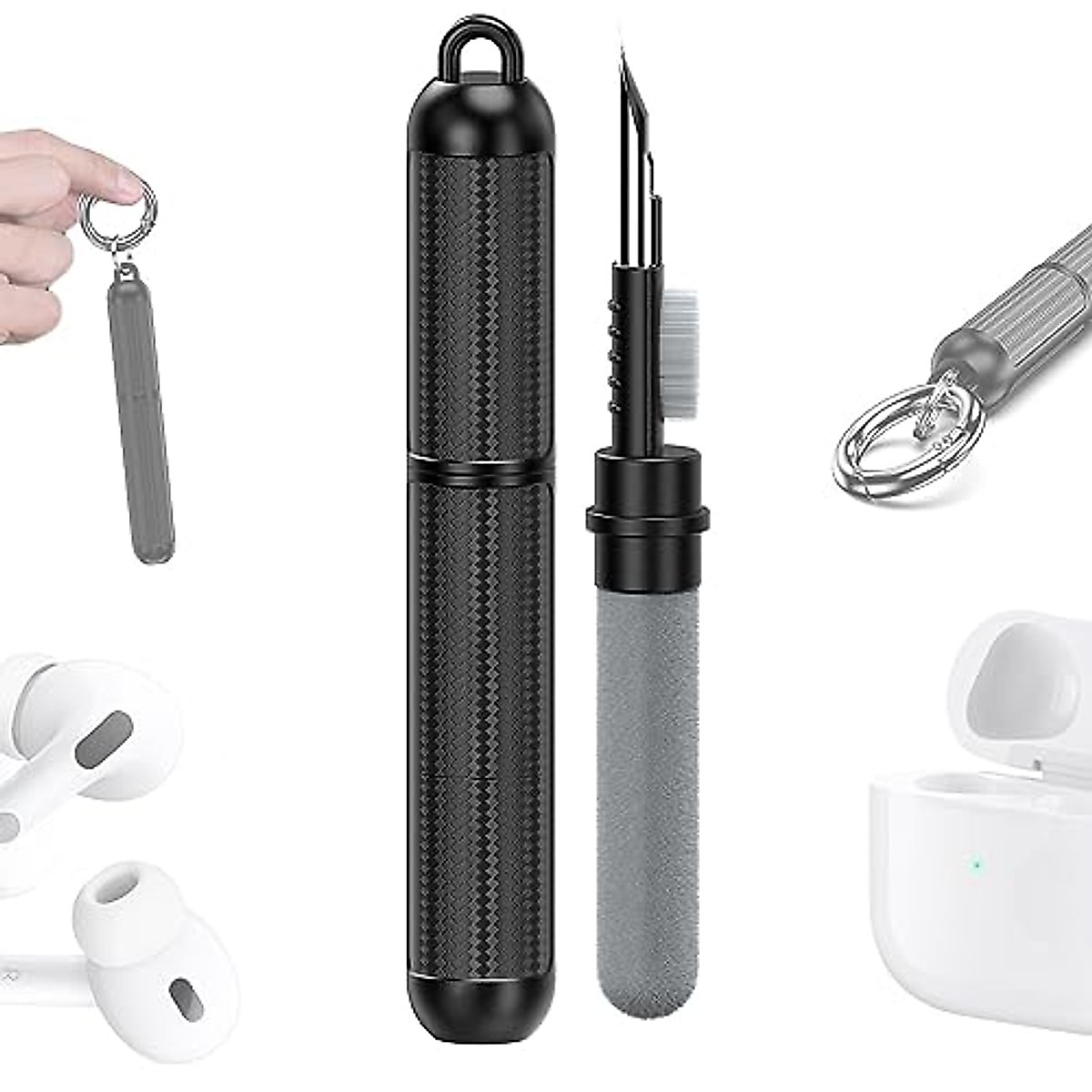 Cleaner Kit for AirPods Cleaner, Multi-Function Cleaning Kit Pen with Soft Brush Flocking Sponge for Airpods Pro 1 2 3 Bluetooth Headphone Case Cleaning Tools, 1 Pack with Keychain