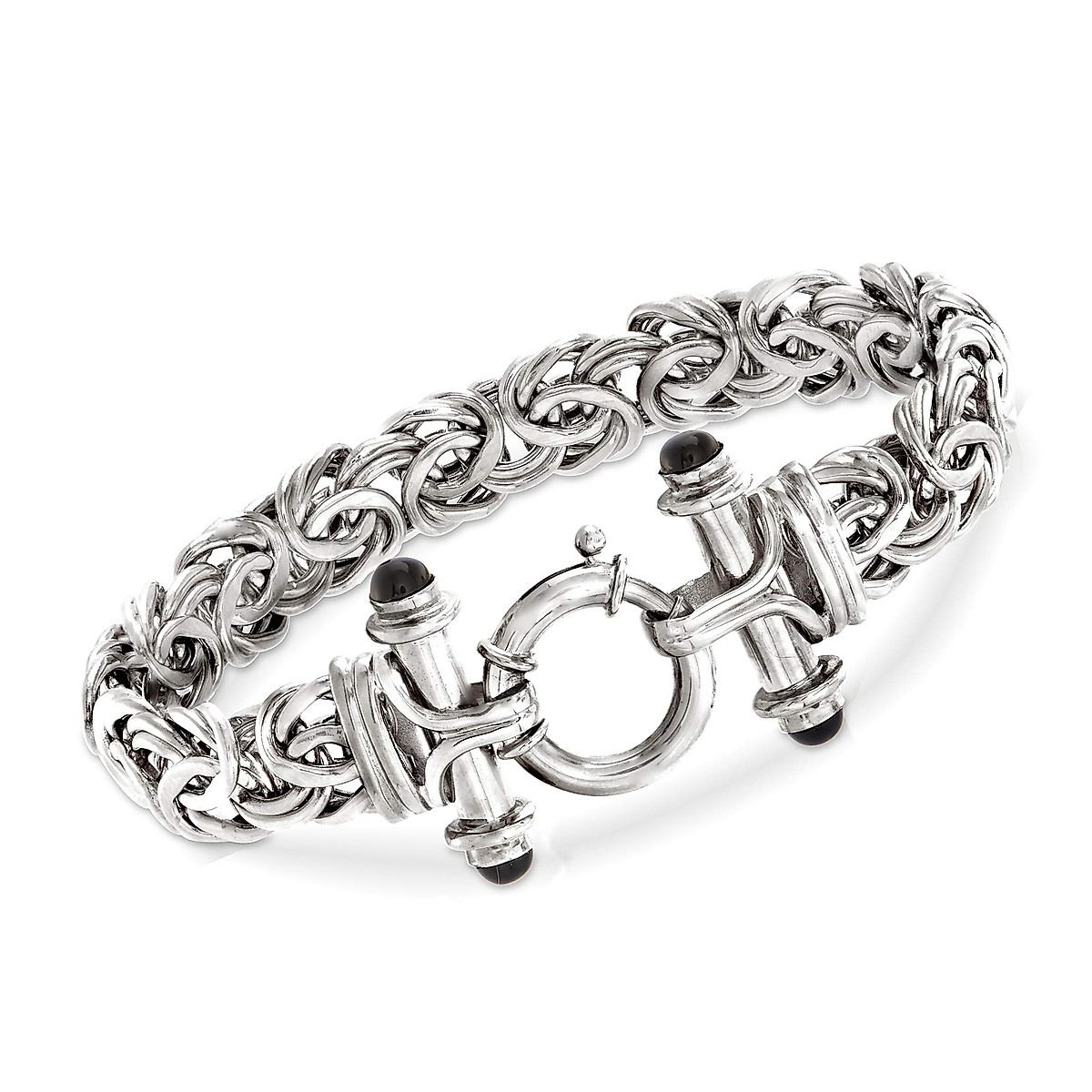 Ross-Simons Sterling Silver Byzantine Bracelet With Black Onyx. 7 inches