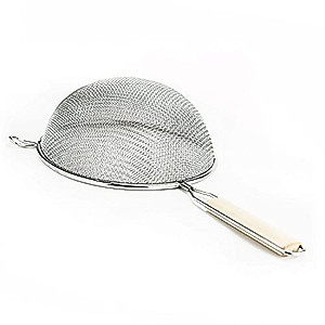 Huji Stainless Steel Fine 8" Double Mesh Food Strainer Colander Sieve Sifter with Wooden Handle for Kitchen Rice Pasta Noodles (1 Pack, 8")
