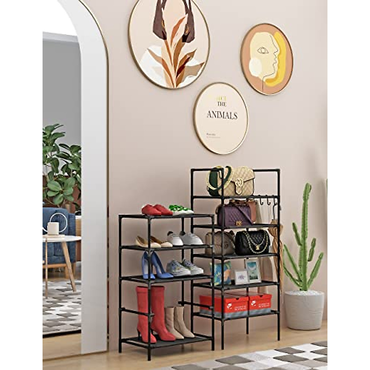 MCMACROS 10 Tiers Tall Free Standing Shoe Racks,Narrow Shoe Shelf Storage 20-24 Pairs Shoes, DIY assembly shoe rack layers,Space-Saving for Closet,Entryway,Anywhere.Black.