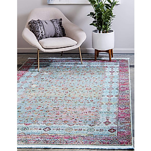 Unique Loom Baracoa Collection Bright Tones Border Vintage Traditional Area Rug, Rectangular 5' 5" x 8' 0", Blue/Pink
