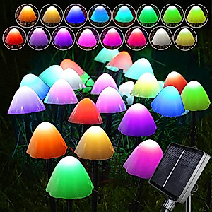 Upgraded 16-IN-1 Color Changing Solar Mushroom Lights for Outdoor Garden Decor, 20LED Garden Mushroom Lamp Waterproof Solar Christmas Garden Lights for Garden Yard Patio Pathway Christmas Halloween