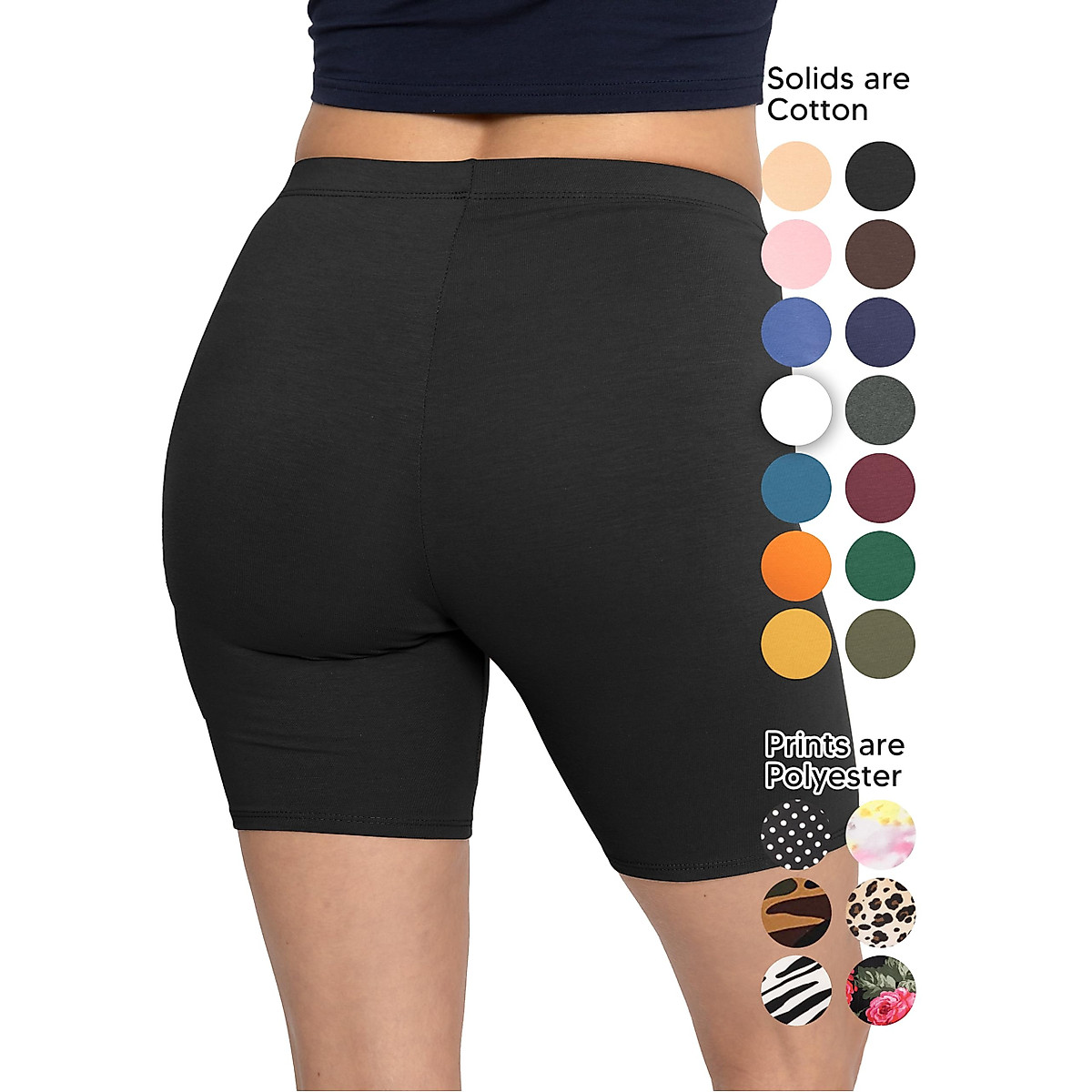 Womens Cotton Plus Size Biker Shorts Black 2X