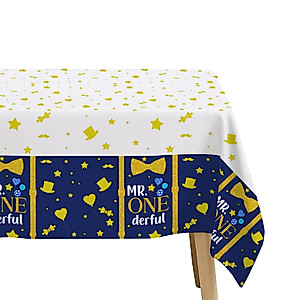 APOWBLS Mr Onederful Birthday Tablecloth Decorations Boy - Disposable Onederful 1st Birthday Party Supplies Table Cover, Baby Boy First Birthday Decorations Table Cloth - 2 Pack (54in x 108in)