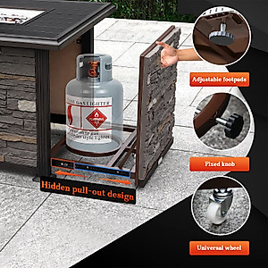 NOBLEMOOD 48 INCH Propane Fire Pit Outdoor Fire Table w/Faux Ledgestone Base, 50,000 BTU Gas Fire Pit Table w/Fire Pit Wind Guard, Aluminum Table Top & Waterproof Cover, CSA Certification