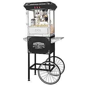 GREAT NORTHERN POPCORN COMPANY 6005 Black Antique Style Lincoln Popcorn Popper Machine w/Cart 8 Oz