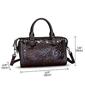 Genuine Leather Satchel for Women Embossed Leather Handbag Top Handle Bags Handmade Purse Crossbody Handbags Tote Bag (Coffee)