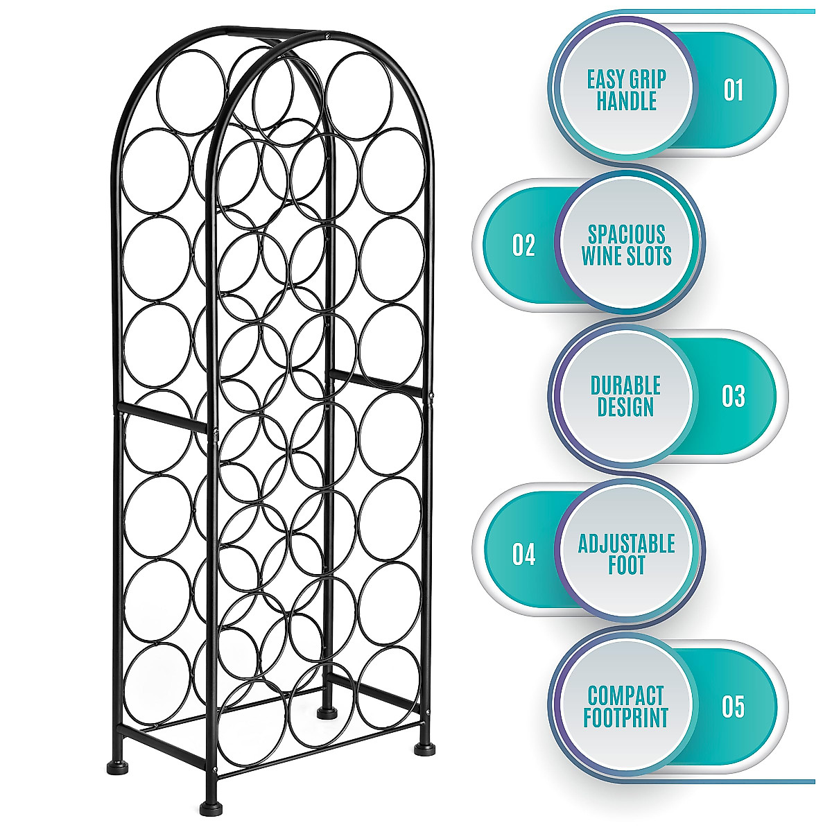 Sorbus Metal Wine Rack - Bordeaux Chateau Style Wine Cellar Stand - Holds 23 Bottles - Minimal Assembly (Black)