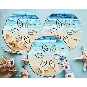 3 Pieces Sand Dollar Wall Decor Wood Outdoor Coastal Wall Art Ocean Beach Wall Decor Starfish Seashell Sand Dollar Beach Signs Hanging Wooden Nautical Bathroom Decor for Home Bathroom Sea Decorations