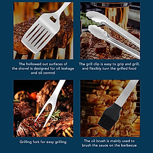 4Pcs Grill Tools, Stainless Steel Grill Tool Set Hook Design Bbq Tool Set Portable Bbq Tools Sturdy Grilling Tools Set for Outdoor, Cooking, Camping, Grilling