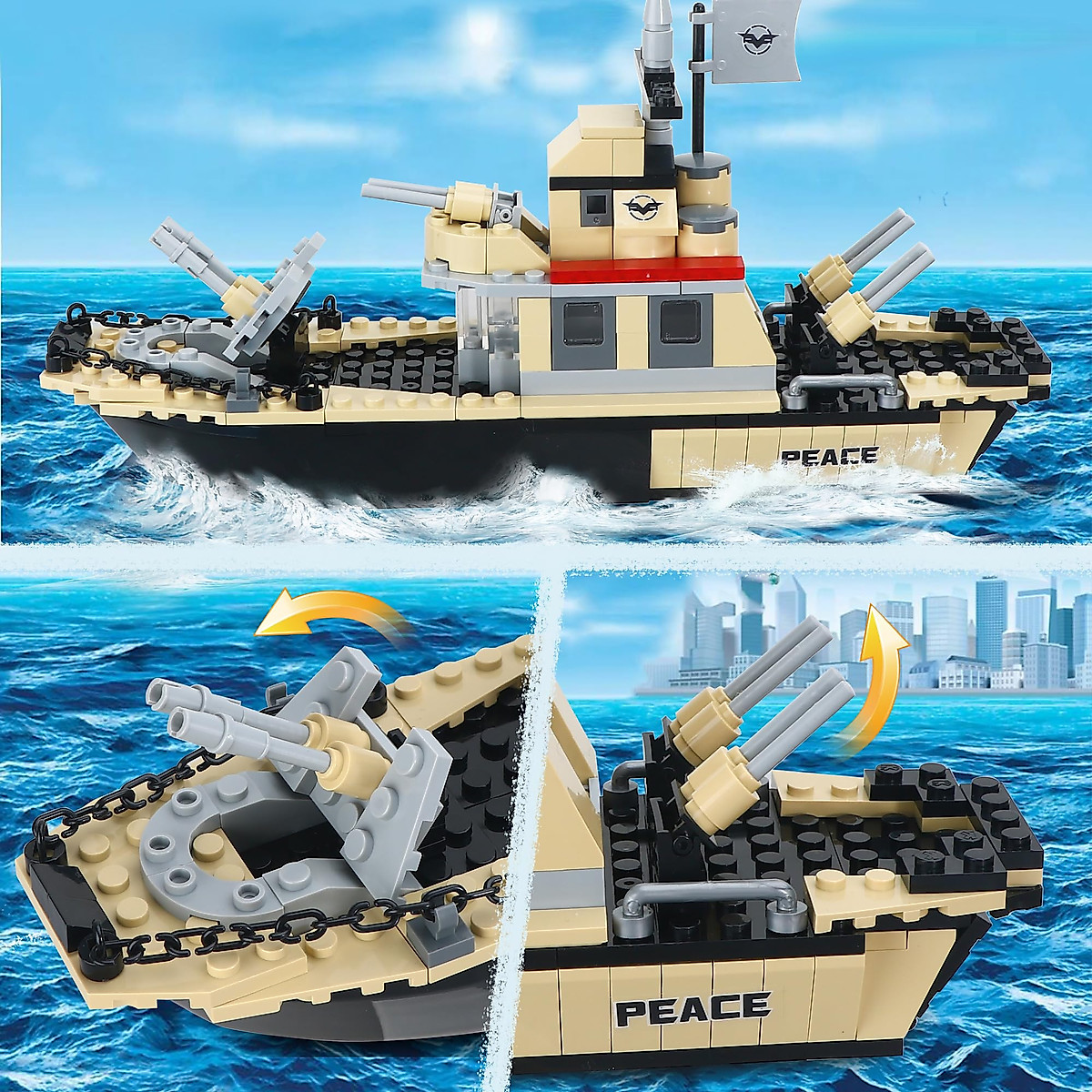 BRICK STORY Military Coast Guard Battleship Building Toy Navy Warship Boat Building Blocks Amy Toys Model Ship for Kids Boys Aged 6-12 (231 pcs)
