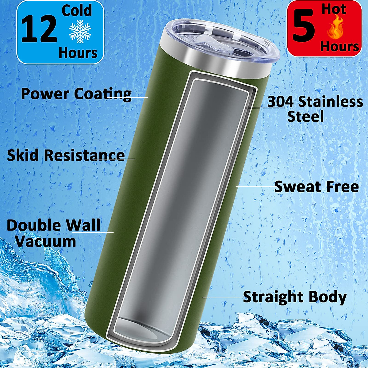 Wzaytia 8 Pack 20 Oz Skinny Tumblers Straight, Stainless Steel Skinny Tumbler Bulk, Individually Gift Boxed, Insulated Slim Thin Travel Tumbler Cup, Mixed Color