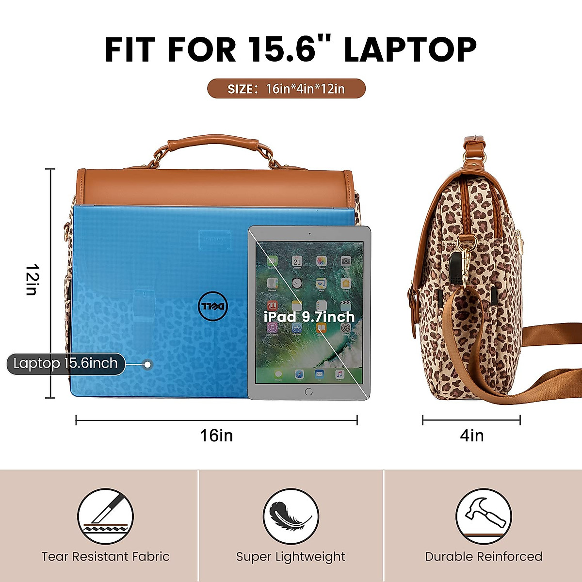 LOVEVOOK Laptop Bag for Women, Large Capacity Computer Bags Cute Shoulder Messenger Bag, Business Work Bags Tote Briefcase Purse Laptop Sleeve Case, 15.6inch, Leopard Print-Brown Pro