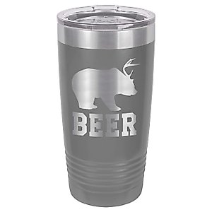 BEAR DEER BEER GRAY 20 oz Drink Tumbler With Straw | Laser Engraved Travel Mug | Compare To Yeti Rambler | Gift Idea Dad For Father's Day & Birthday | OnlyGifts.com