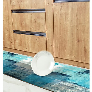 AILUER Kitchen Rug Set,Set of 2 Turquoise Modern Art Kitchen Rugs and Mats,Teal Non-Slip Kitchen Rugs for Kitchen Dining Room Laundry (Turquoise Rugs, 17"x29.5"+17"x47")