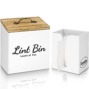 Farmhouse Magnetic Lint Bin & Dryer Sheet Holder Set, Dryer Sheet Dispenser with Lid for Laundry Room Decor and Accessories, Fabric Softener Dispenser Laundry Pods Container Lint Bin for Laundry Room