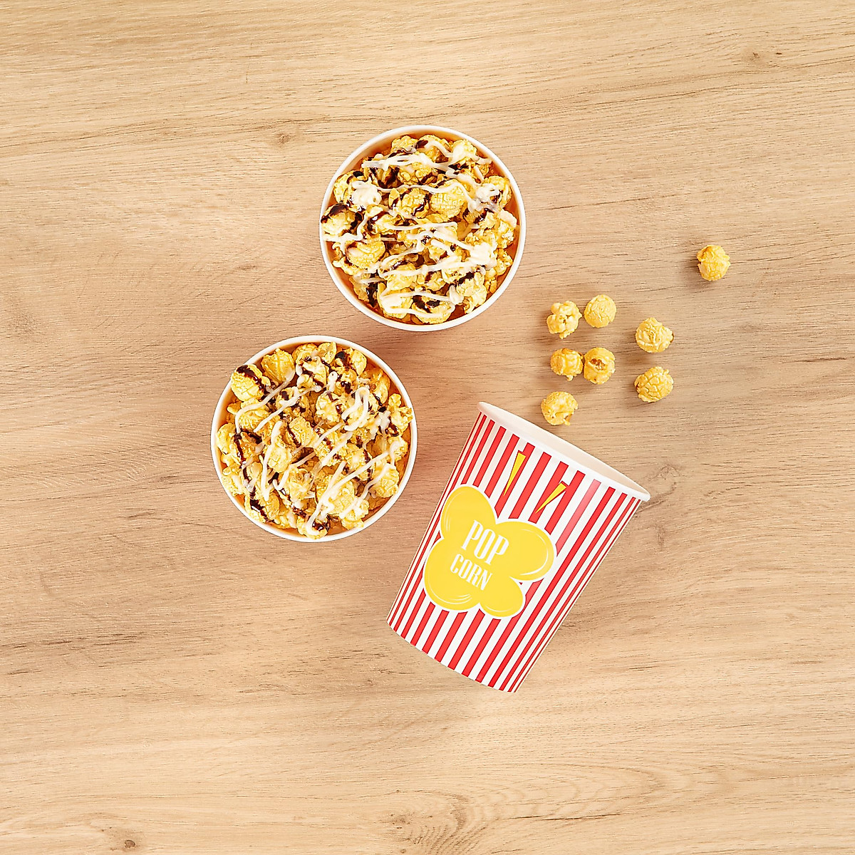 Restaurantware-Bio Tek 32 Ounce Popcorn Cups, 100 Striped Popcorn Tubs - Greaseproof, Disposable, Red Paper Party Popcorn Containers, For Movie Nights