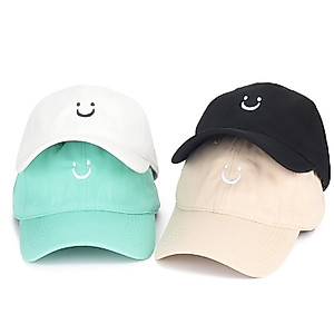 Umeepar Smile Face Baseball Cap for Women Men Adjustable Low Profile Unstructured Cotton Dad Hat (US, Alpha, One Size, Black)