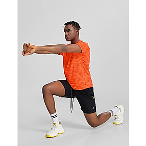 Workout Shirts Men Quick Dry-Short Sleeve Running Gym Shirt Athletic Fit Moisture Wicking Tees(Neon Orange,M)