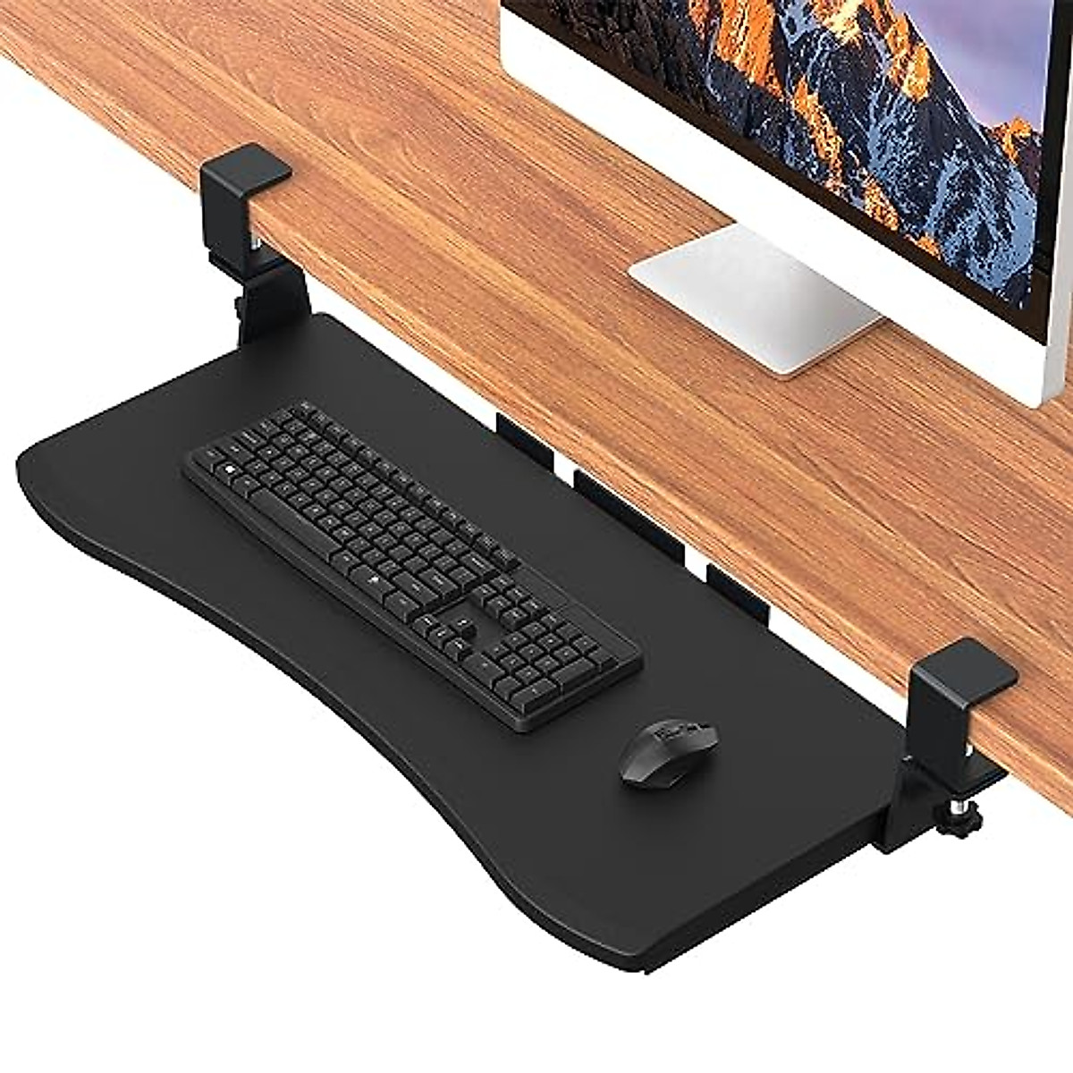 LETIANPAI Keyboard Tray Under Desk,Pull Out Keyboard & Mouse Tray with Heavy-Duty C Clamp Mount,32(37 Including Clamps)x11.8 in Slide Out Platform Computer Drawer,Suitable for home work or office work