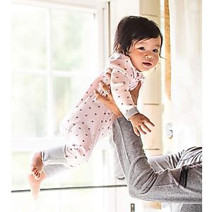 Burt's Bees Baby Baby Girls' Romper Jumpsuit, 100% Organic Cotton One-Piece Outfit Coverall, Blossom Rugby Stripe, 9 Months