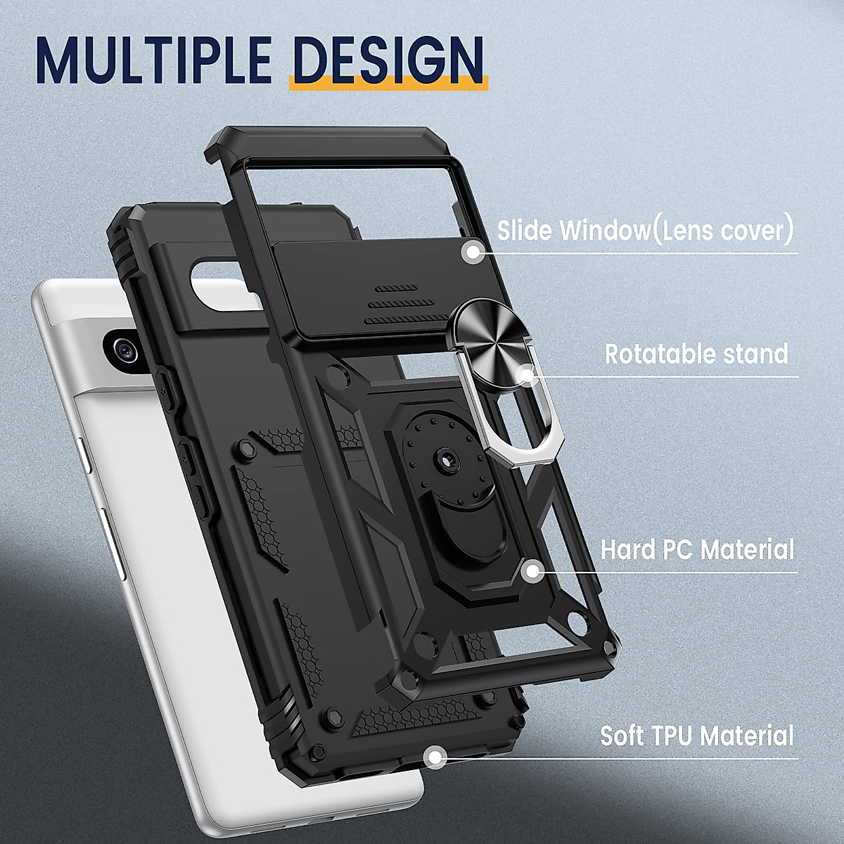 Goton for Google Pixel 7 Pro Case, Google Pixel 7 Pro 2022 [Slide Camera Cover] [360°Kickstand Ring] [Magnetic Car Holder] [Military Grade Drop Protective] Case for Google Pixel 7 Pro Case 6.7''