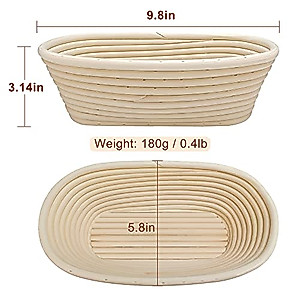 Banneton Bread Proofing Basket Set of 2: 10 Inch Oval Dough Proofing Bowls with Liners, Bread Basket for Artisan Sourdough Bread Making for Professionals and Home Bakers