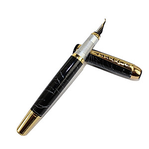 Gullor Luxury Jinhao 250 Balck with White Stripe Art Nib Fountain Pen with Golden Clip - Bent nib