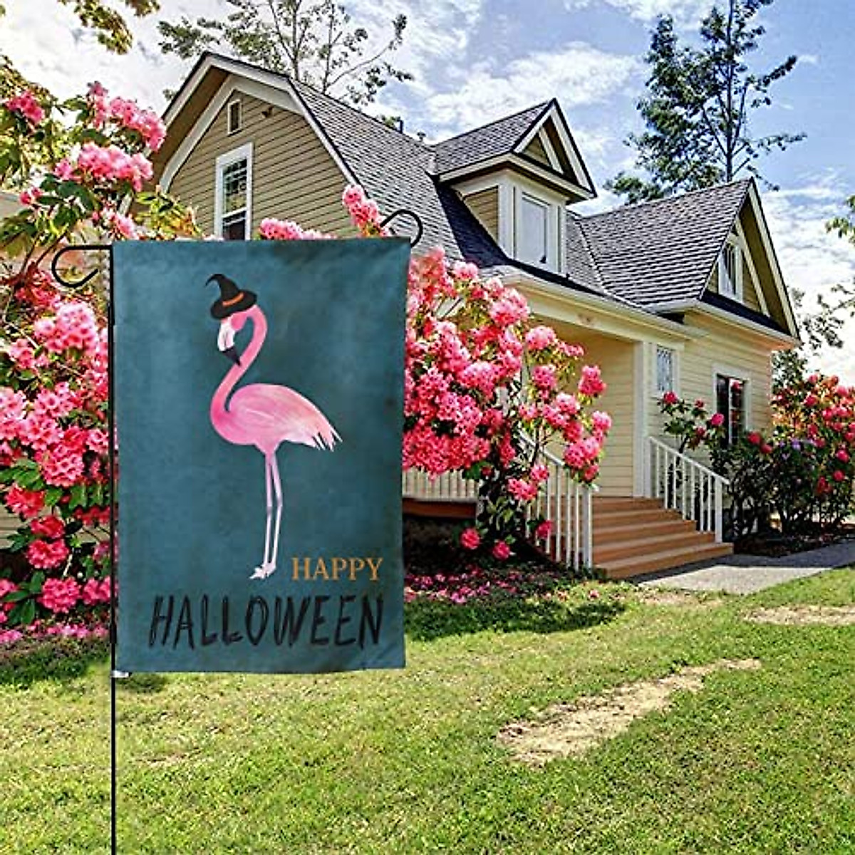 Mr.Tom Flamingo Halloween Garden Flag 12x18 inch Double Sided Yard Fall Welcome Flags for Halloween Thanksgiving Day Party Home Decor Winter Lawn Decoration
